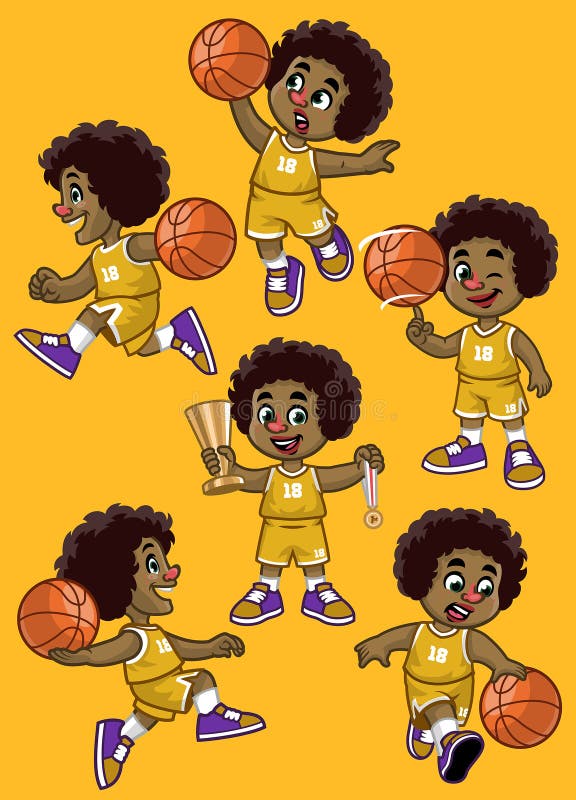 Set of Curly Haired Black Boy Basketball Player Stock Vector ...