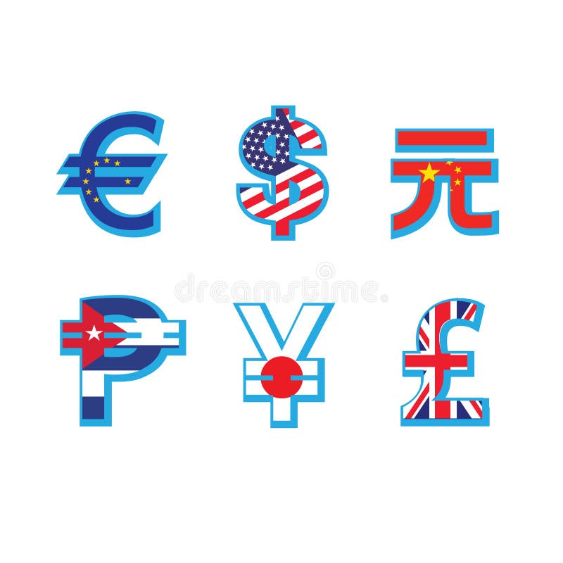 Set of Currency Symbols with Flag Stock Vector - Illustration of europe ...