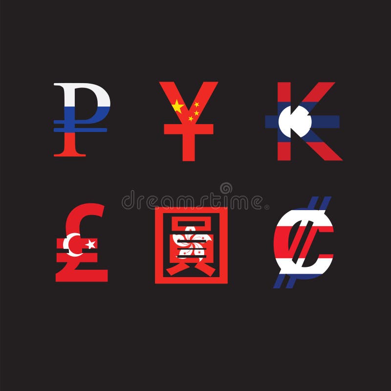 Set of Currency Symbols with Flag Stock Vector - Illustration of save ...