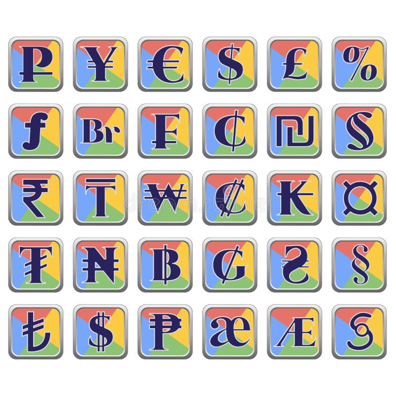 Set of Currency Symbols in Flat Colorful Blocks Stock Vector ...