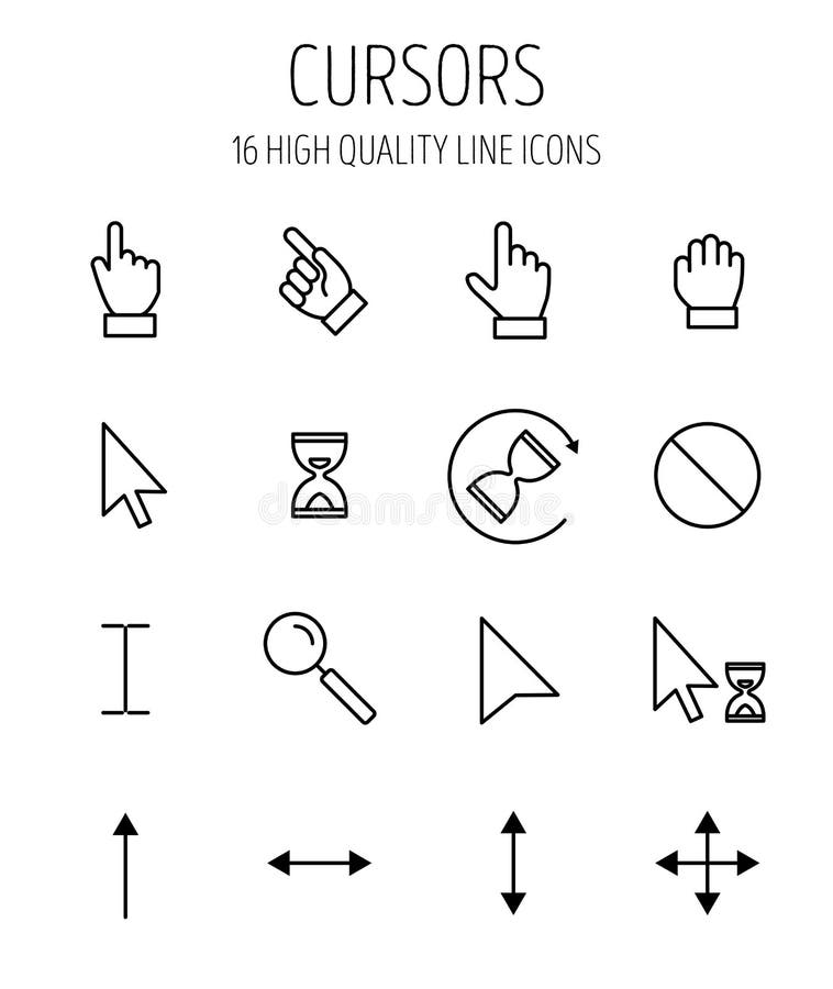 Set of Cursor Icons in Modern Thin Line Style. Stock Vector ...