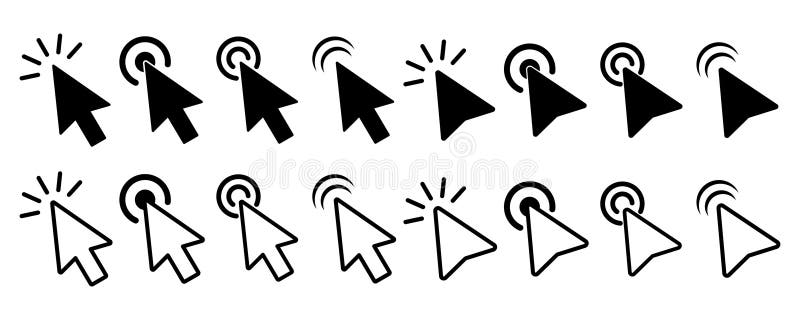 Computer Mouse Click - Black Icon. Click Here, Touch, Press, Push in Computer Cursor Stock ...