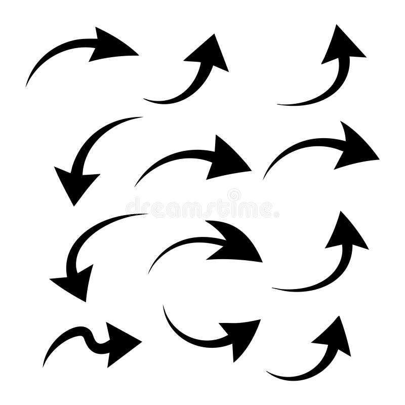 Set of Curved Arrow Silhouette Icons on White Background Stock Vector ...