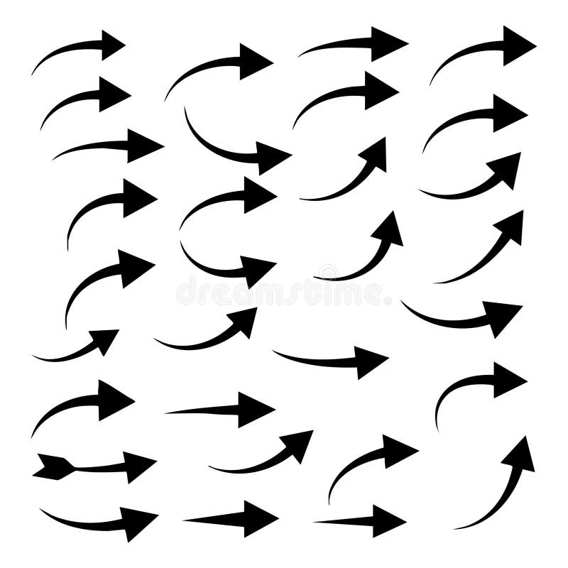 Set of Curved Arrow Silhouette Icons on White Background Stock Vector ...