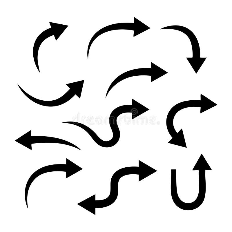 Set of Curved Arrow Silhouette Icons on White Background Stock Vector ...