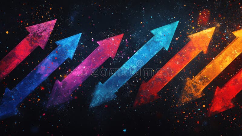 Set of Curved Multi-colored Arrows on a Black Background. Stock ...