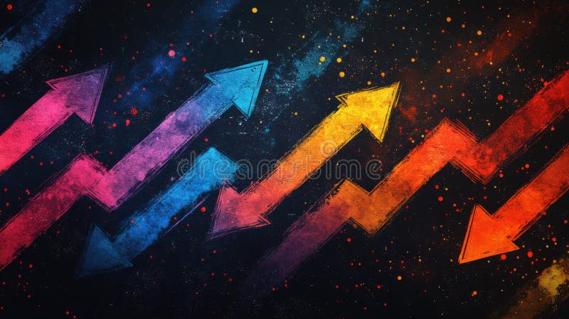 Set of Curved Multi-colored Arrows on a Black Background. Stock Photo ...