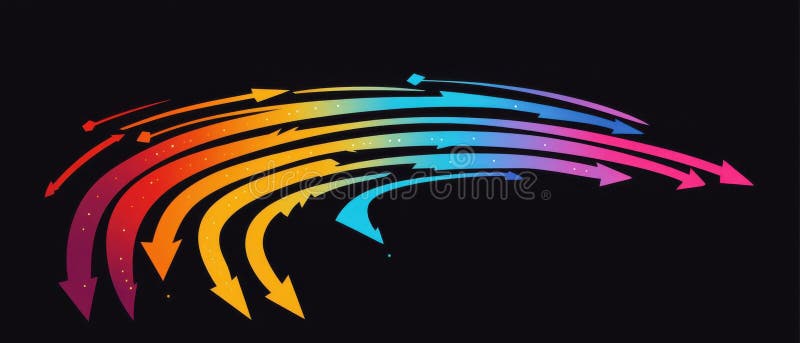 Set of Curved Multi-colored Arrows on a Black Background. Stock ...