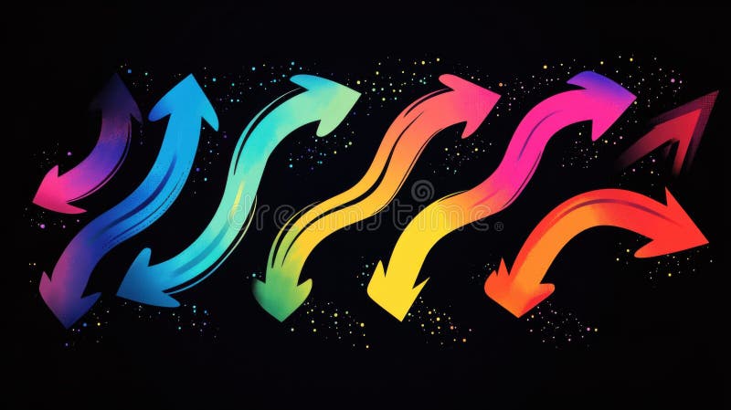 Set of Curved Multi-colored Arrows on a Black Background. Stock ...