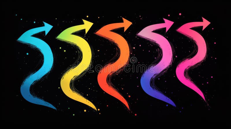 Set of Curved Multi-colored Arrows on a Black Background. Stock ...