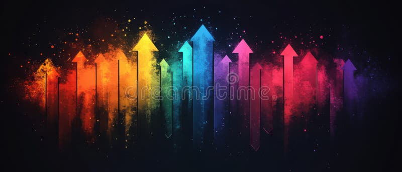 Set of Curved Multi-colored Arrows on a Black Background. Stock ...