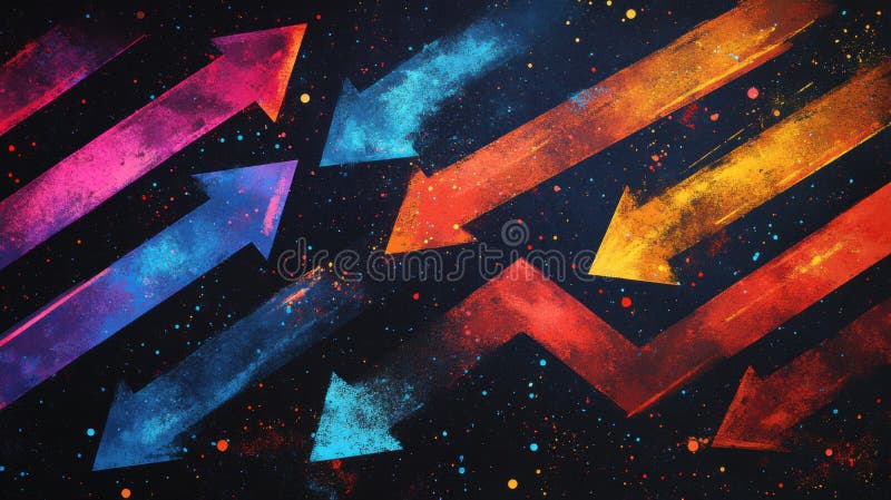 Set of Curved Multi-colored Arrows on a Black Background. Stock Image ...