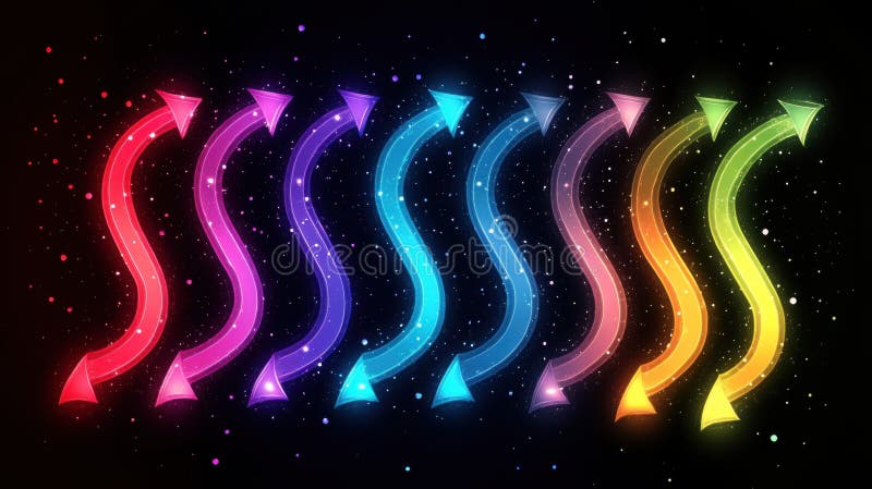 Set of Curved Multi-colored Arrows on a Black Background. Stock ...