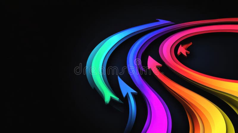 Set of Curved Multi-colored Arrows on a Black Background. Stock ...