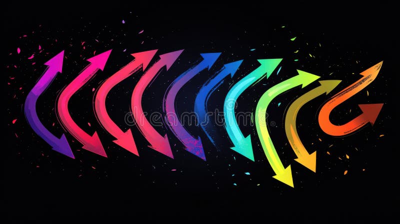 Set of Curved Multi-colored Arrows on a Black Background. Stock ...