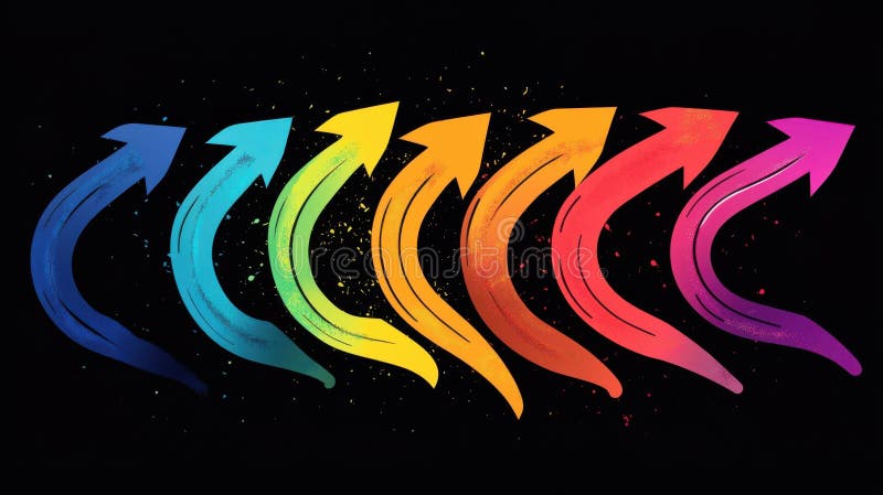 Set of Curved Multi-colored Arrows on a Black Background. Stock ...