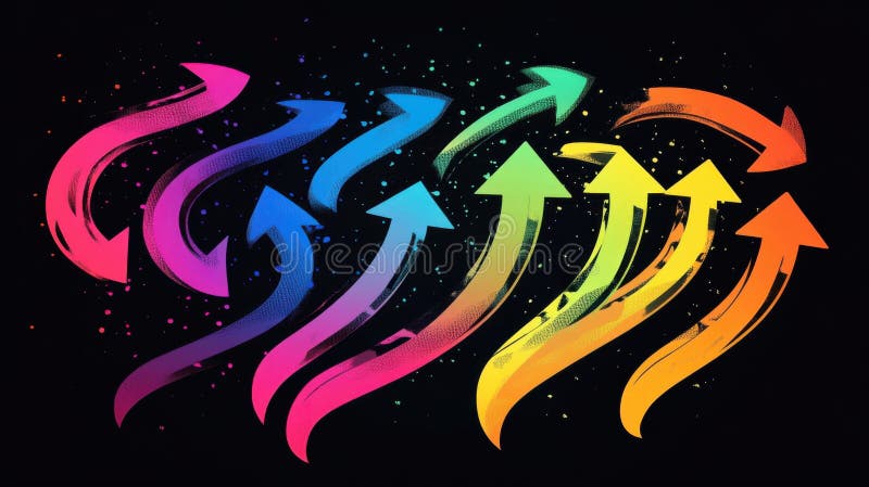 Set of Curved Multi-colored Arrows on a Black Background. Stock ...