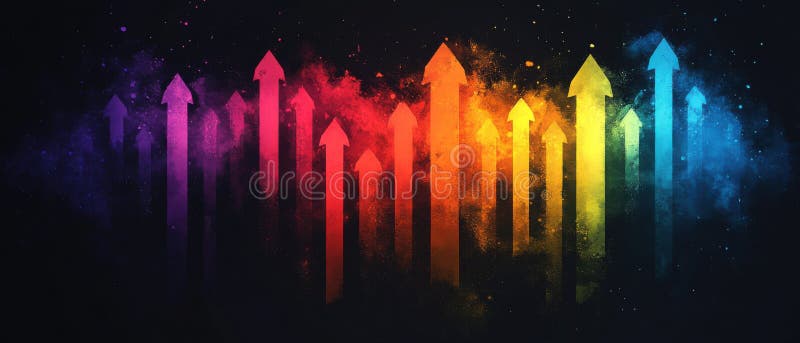 Set of Curved Multi-colored Arrows on a Black Background. Stock ...
