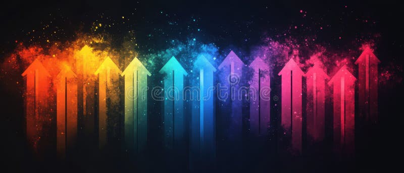 Set of Curved Multi-colored Arrows on a Black Background. Stock ...