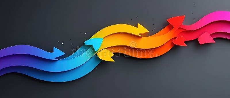 Set of Curved Multi-colored Arrows on a Black Background. Stock ...
