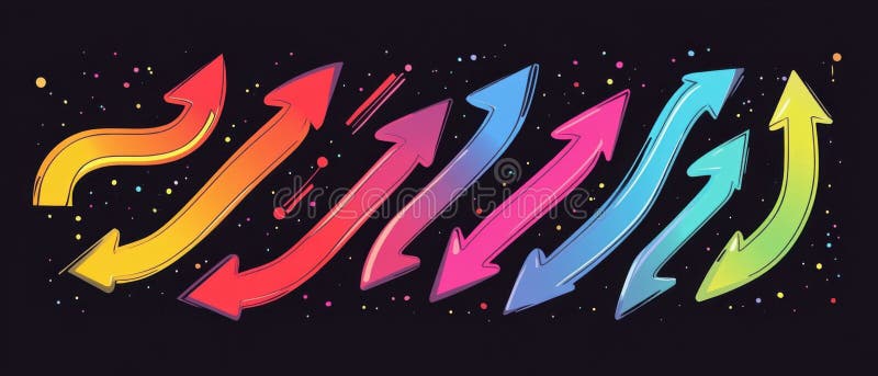 Set of Curved Multi-colored Arrows on a Black Background. Stock ...