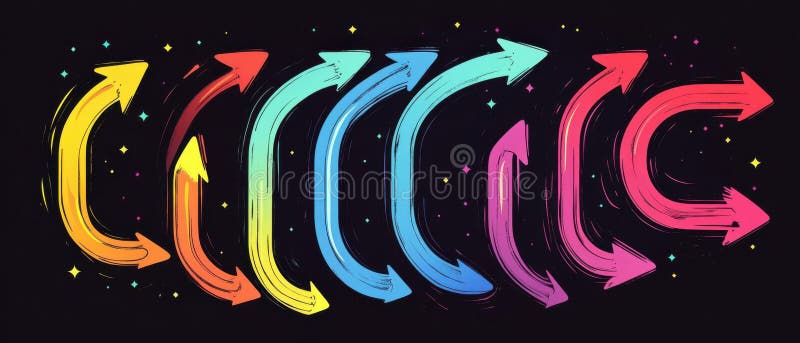 Set of Curved Multi-colored Arrows on a Black Background. Stock ...