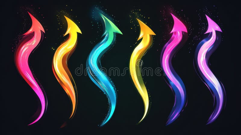 Set of Curved Multi-colored Arrows on a Black Background. Stock ...