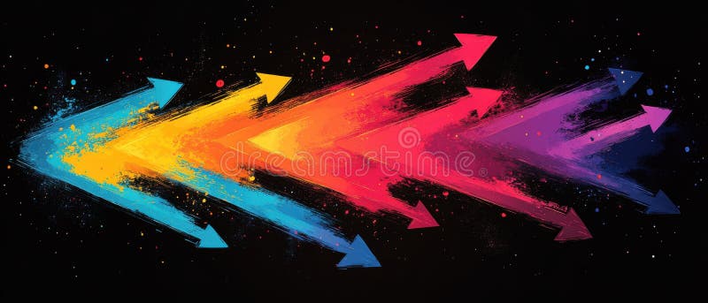 Set of Curved Multi-colored Arrows on a Black Background. Stock ...