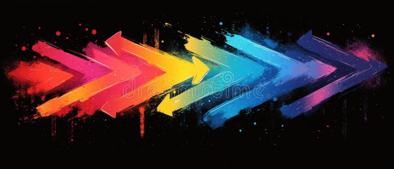 Set of Curved Multi-colored Arrows on a Black Background. Stock ...