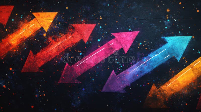 Set of Curved Multi-colored Arrows on a Black Background. Stock Photo ...