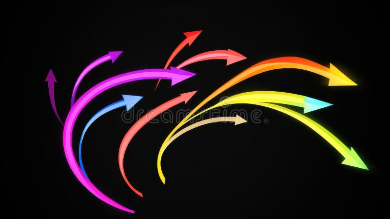 Set of Curved Multi-colored Arrows on a Black Background. Stock ...