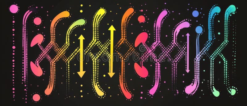 Set of Curved Multi-colored Arrows on a Black Background. Stock ...