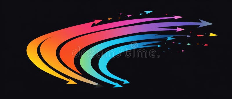 Set of Curved Multi-colored Arrows on a Black Background. Stock ...