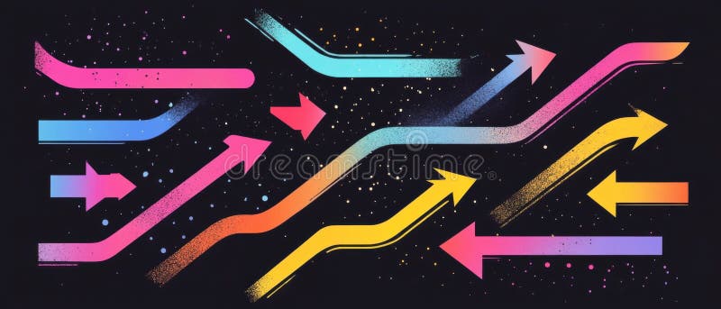 Set of Curved Multi-colored Arrows on a Black Background. Stock ...