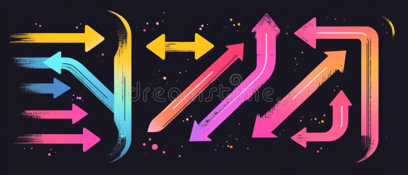 Set of Curved Multi-colored Arrows on a Black Background. Stock ...