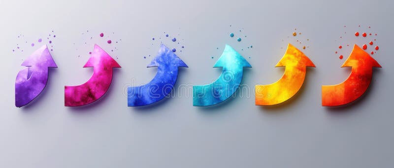 Set of Curved Multi-colored Arrows on a Gray Background. Stock ...