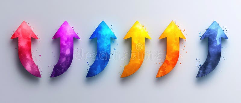 Set of Curved Multi-colored Arrows on a Gray Background. Stock ...
