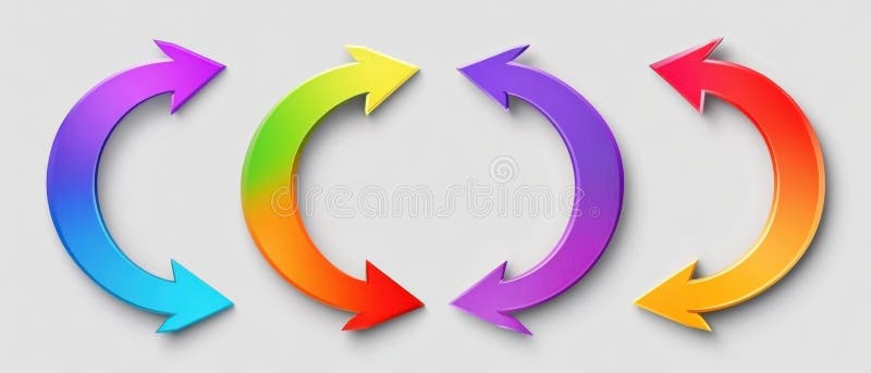 Set of Curved Multi-colored Arrows on a Gray Background. Stock ...