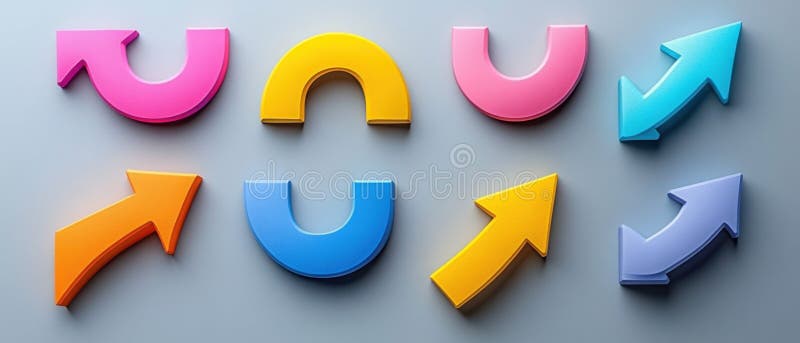 Set of Curved Multi-colored Arrows on a Gray Background. Stock ...