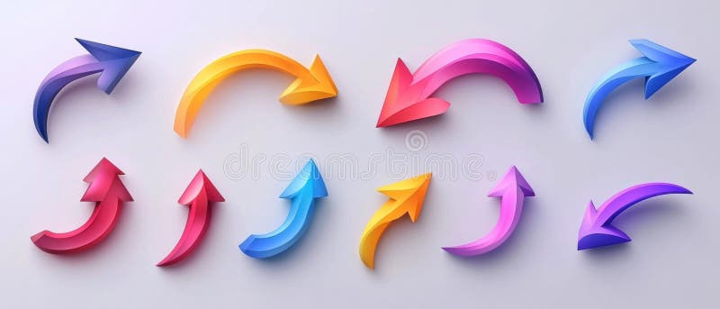 Set of Curved Multi-colored Arrows on a Gray Background. Stock ...