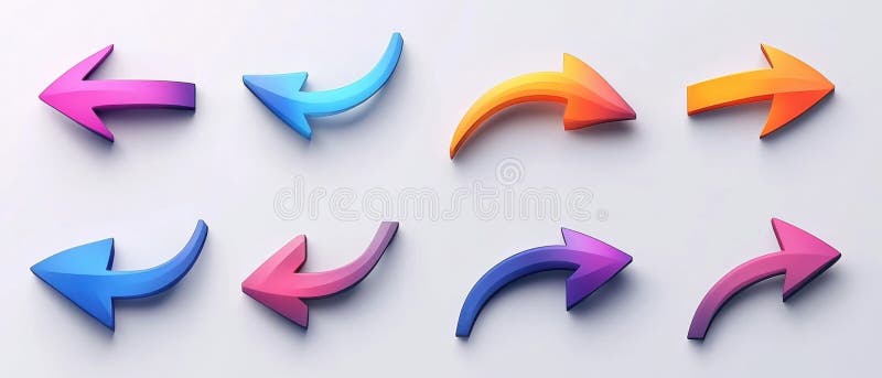 Set of Curved Multi-colored Arrows on a Gray Background. Stock ...