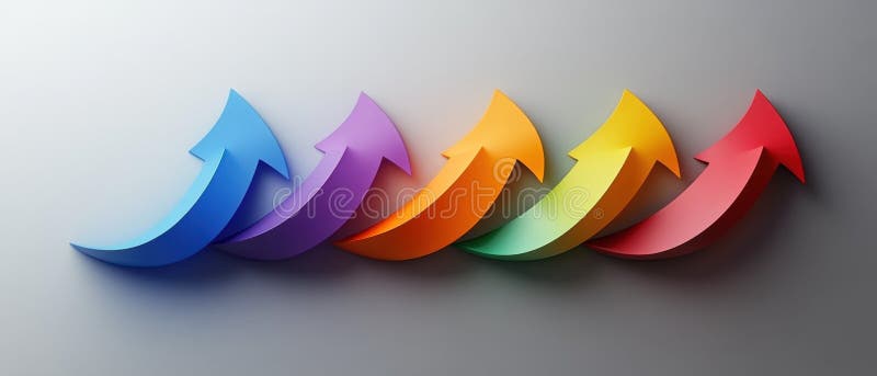 Set of Curved Multi-colored Arrows on a Gray Background. Stock ...