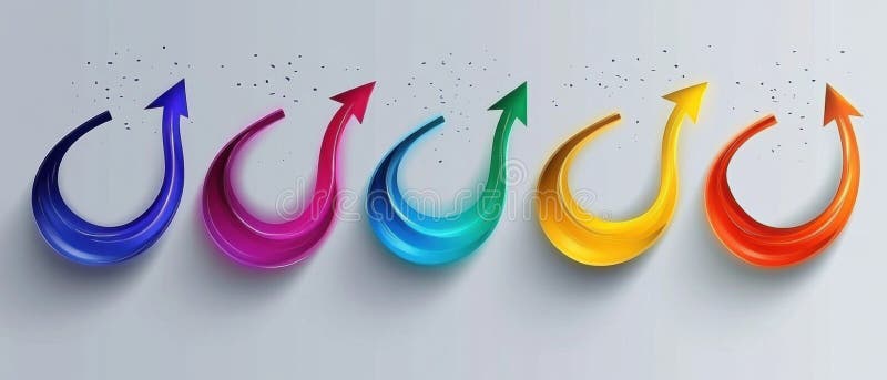 Set of Curved Multi-colored Arrows on a Gray Background. Stock ...