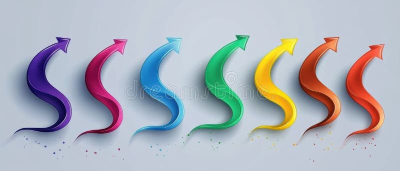 Set of Curved Multi-colored Arrows on a Gray Background. Stock ...