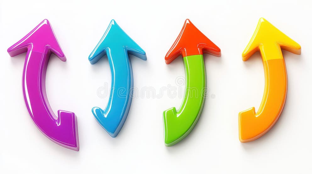 Set of Curved Multi-colored Arrows on a White Background Stock ...