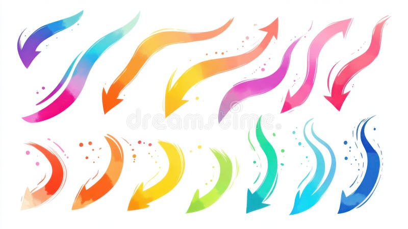Set of Curved Multi-colored Arrows on a White Background Stock ...