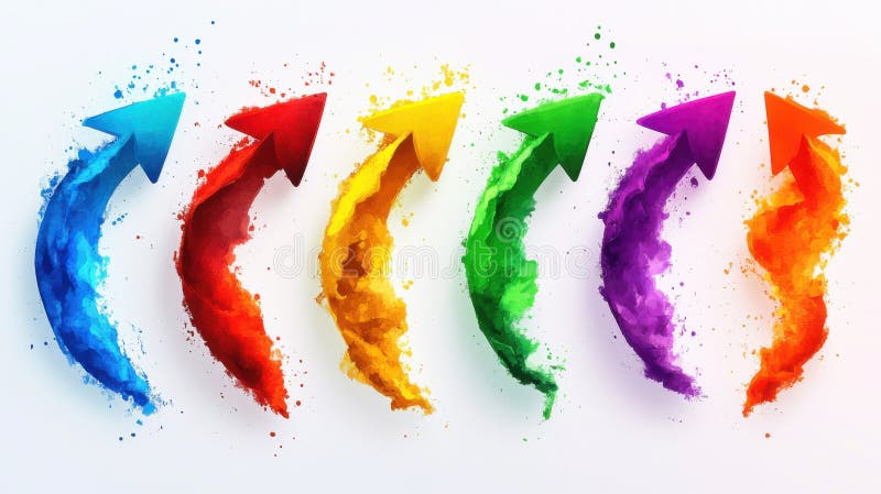 Set of Curved Multi-colored Arrows on a White Background Stock ...