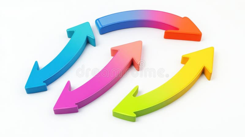 Set of Curved Multi-colored Arrows on a White Background Stock ...