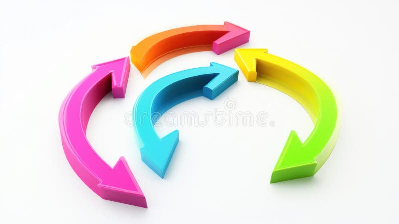 Set of Curved Multi-colored Arrows on a White Background Stock ...