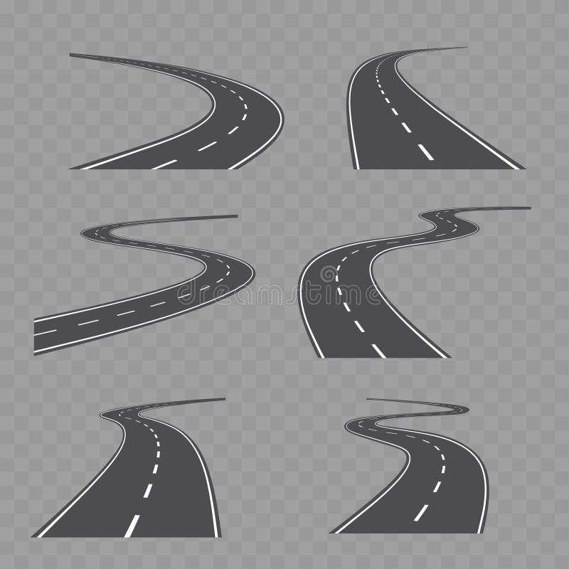 Set of Curved Road Illustrations with White Lane Markings - Vector ...